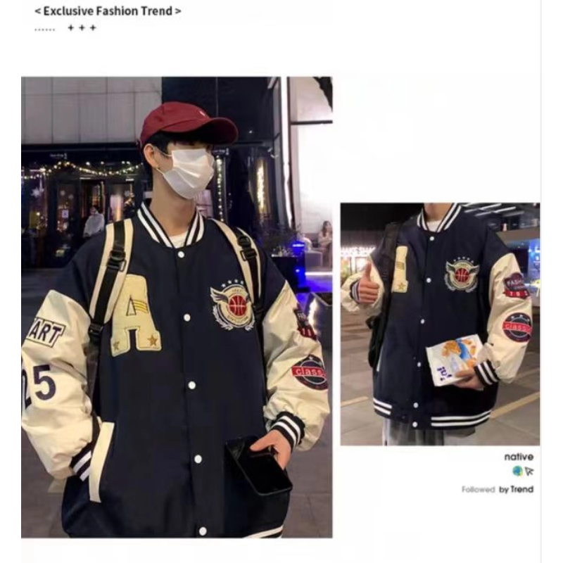 Unisex Pattern Fashion Varsity Jacket Korean Jacket For Women Casual ...