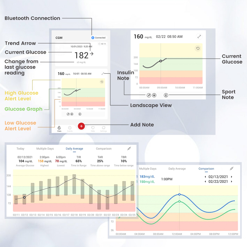 Sinocare iCan Continuous Glucose Monitoring (CGM) System Glucometer 24h ...