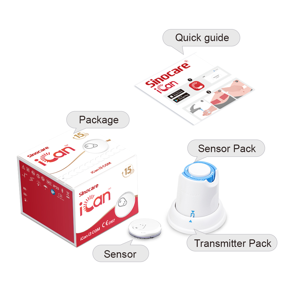 Sinocare iCan Continuous Glucose Monitoring (CGM) System Glucometer 24h ...