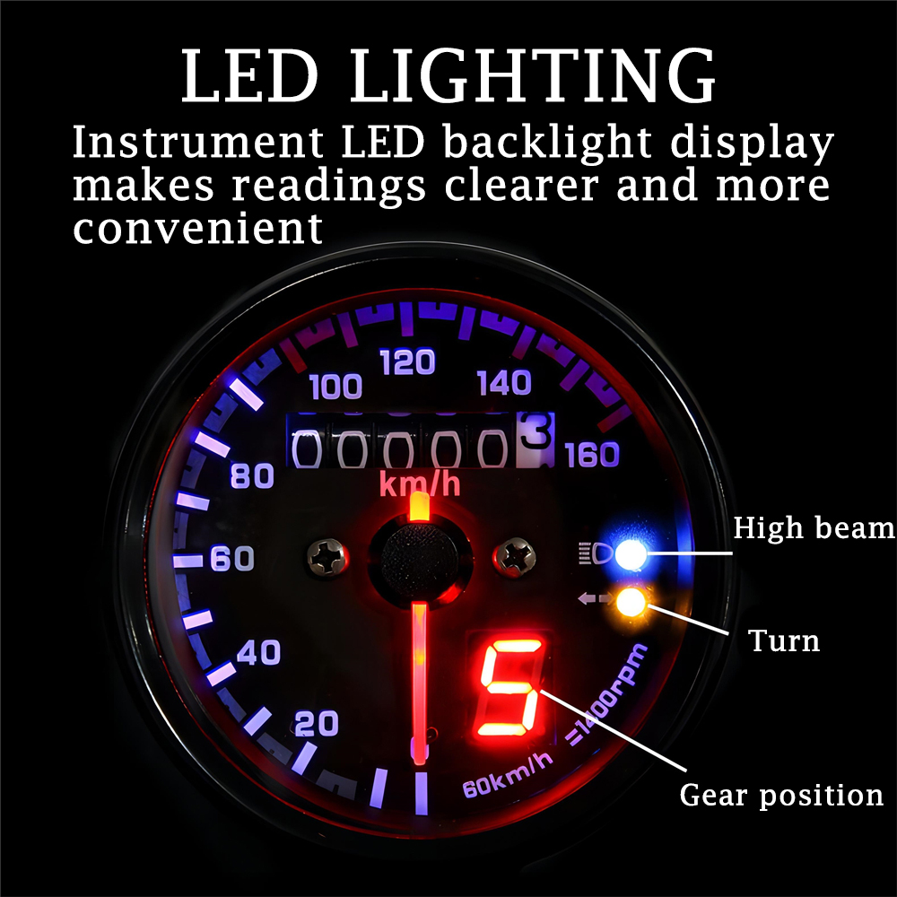 HIFAST Universal Motorcycle Speedometer Gauge Odometer With LED ...