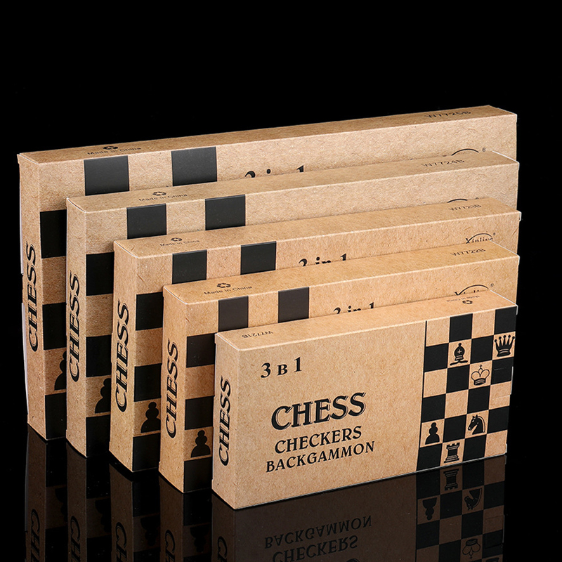 【Ship in 12h】 3 in 1 Wooden Chess Set Folding International Tournament ...