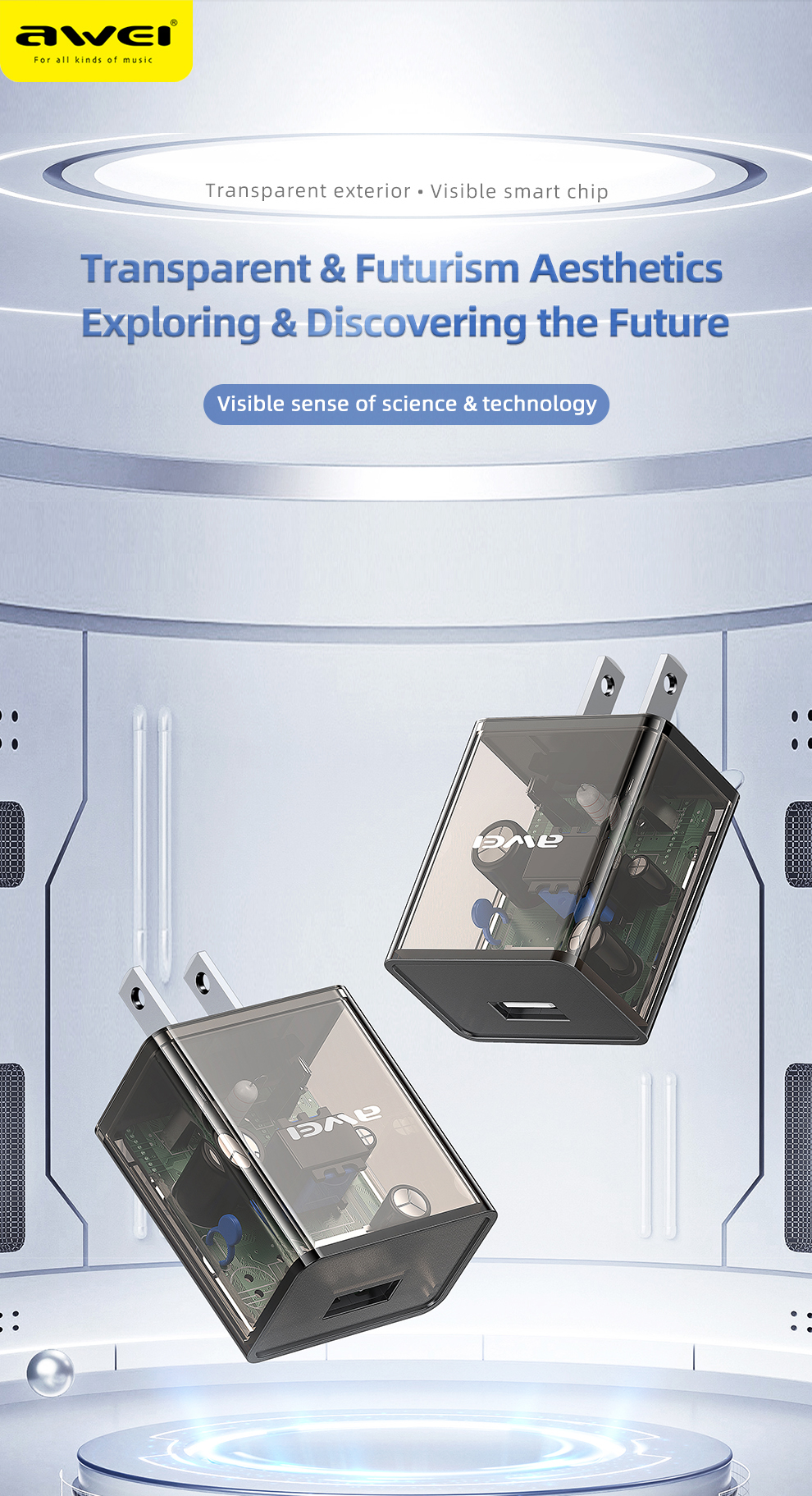 Awei C11 Original Transparent Charger with Type-C Micro-B Lighting Data ...