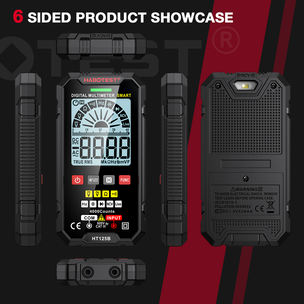 HABOTEST HT125 Smart Multimeter 600V AC/DC Voltage Voltmeter 4000 ...