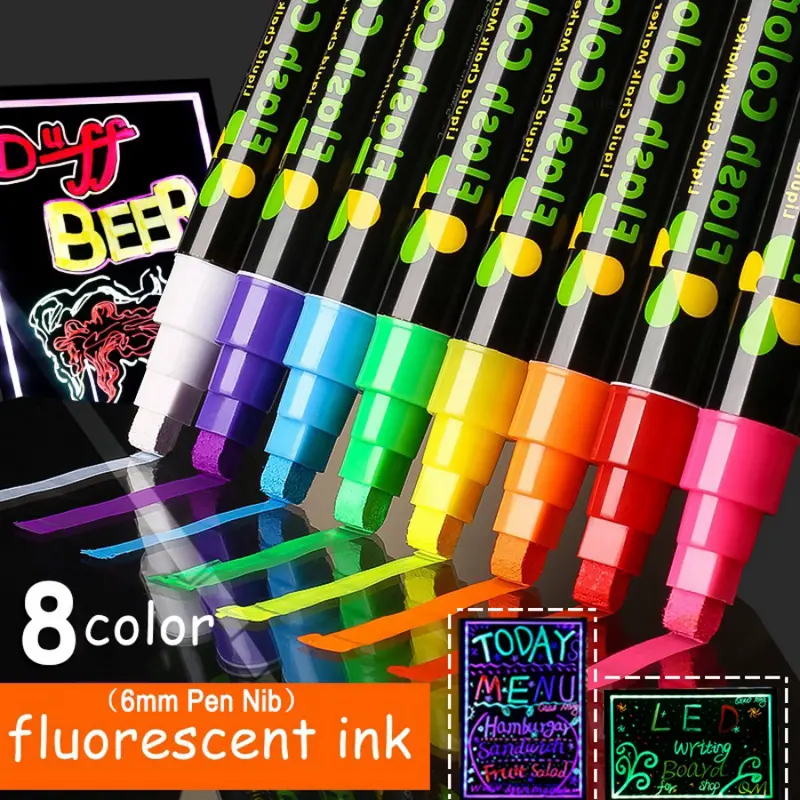 8 Colors Liquid Chalk Marker Pen - Washable & Wet Erase Neon Chalk ...