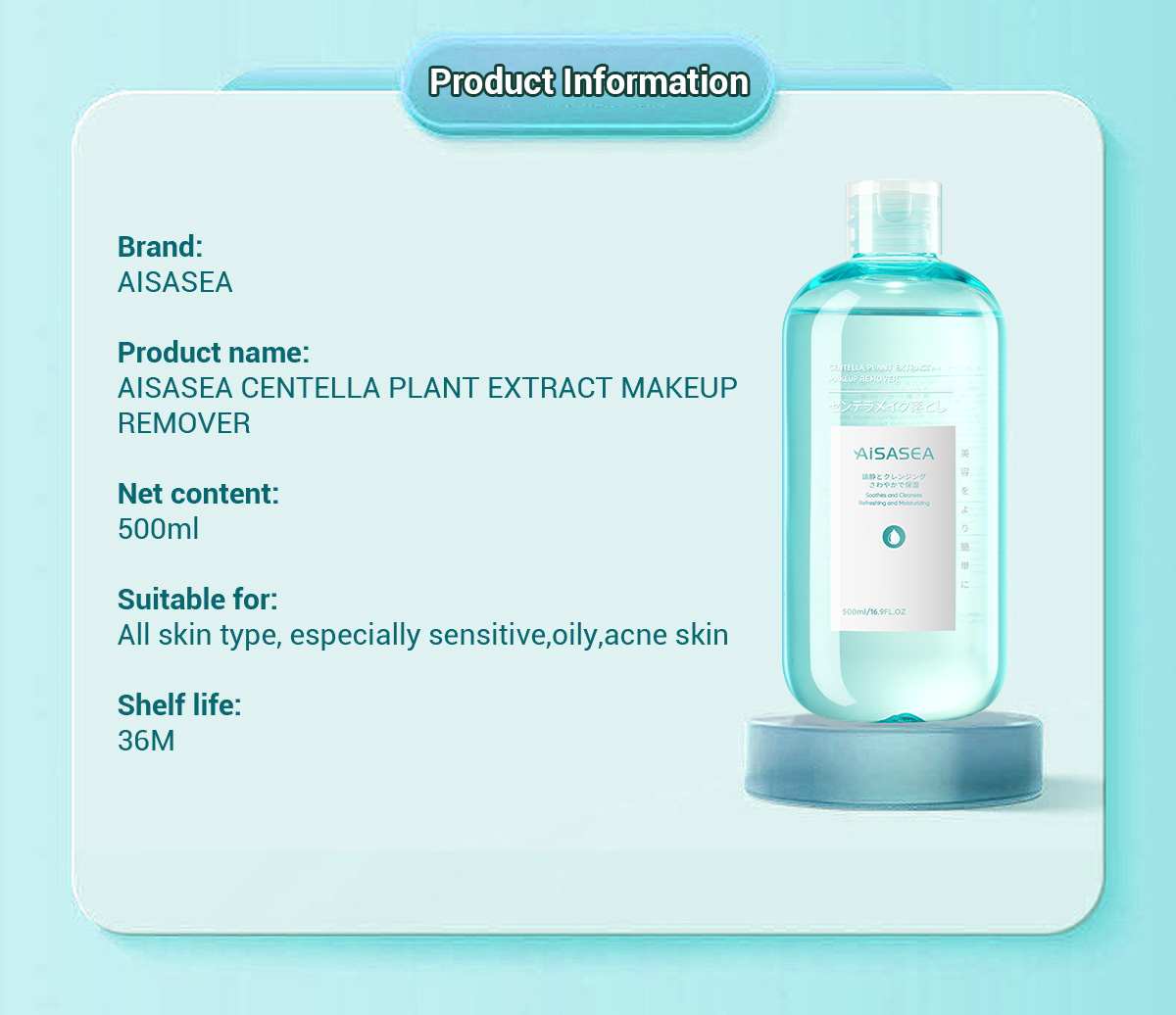 [Big Size 500ml] AISASEA Centella Micellar Water Gentle Cleansing For ...