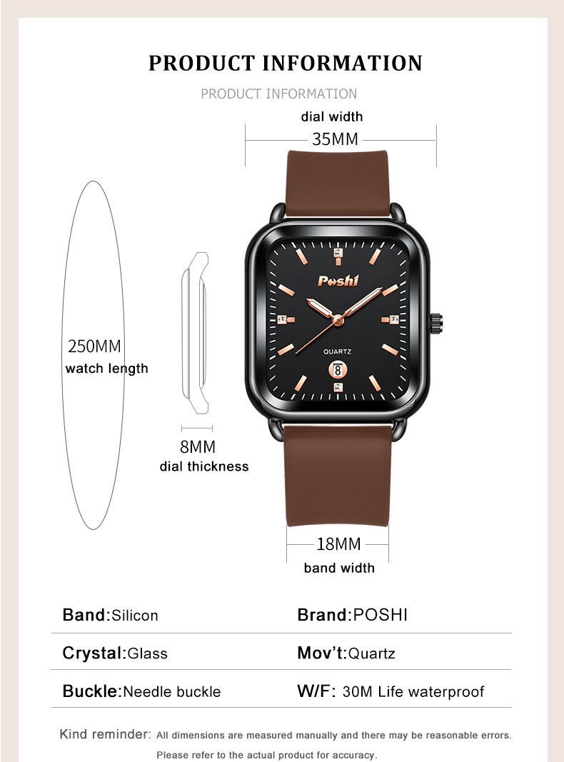 POSHI Fashion Square Women Watches Unisex Men Casual Sports Watch Woman ...
