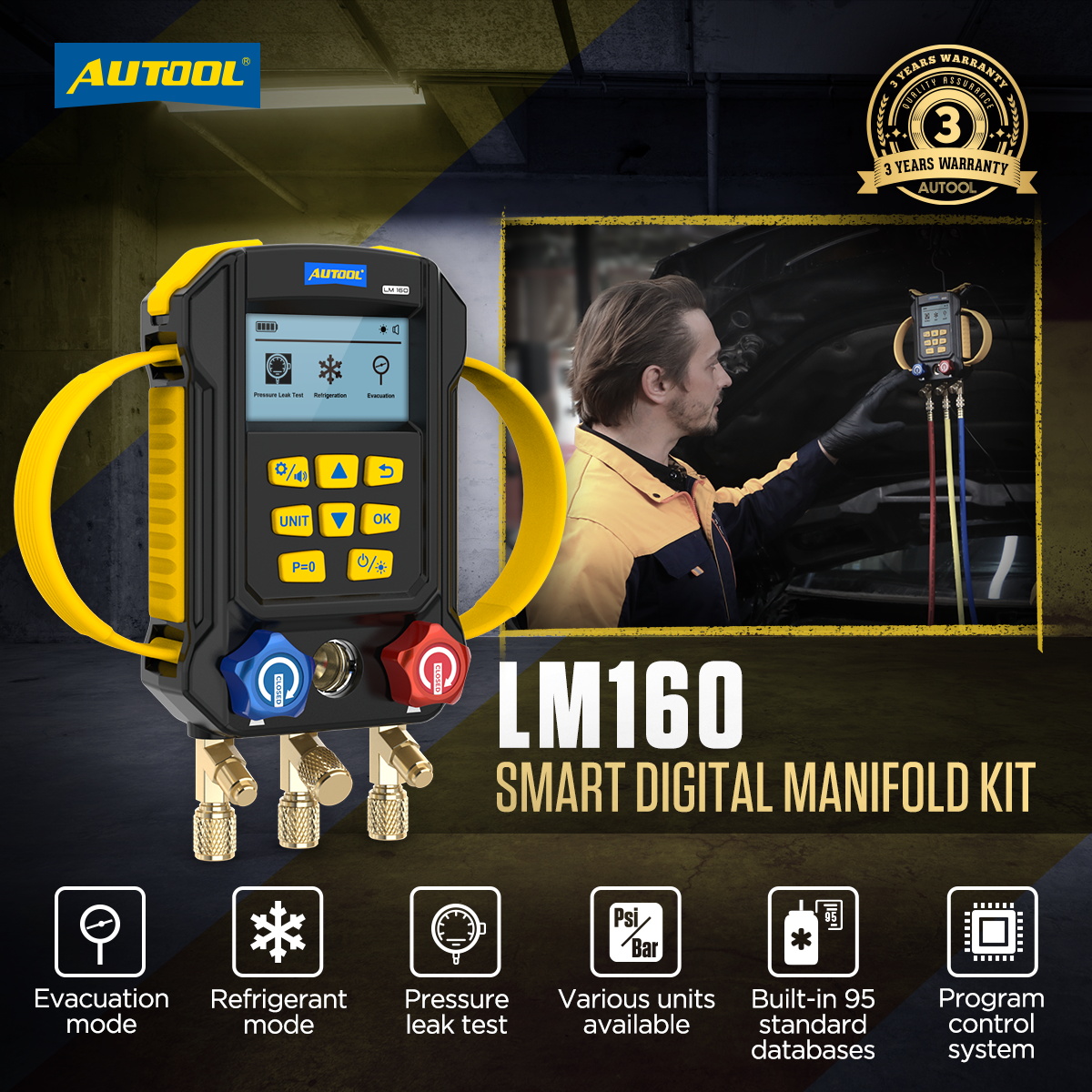 AUTOOL LM160 Car Smart Digital Manifold Kit Refrigerant Manifold ...