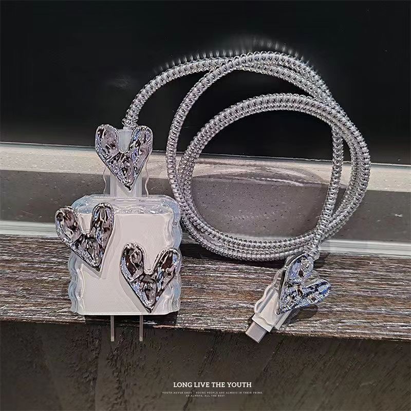 Cute 3D Silver Love Heart Charger Protector for iphone 20w Fashion ...