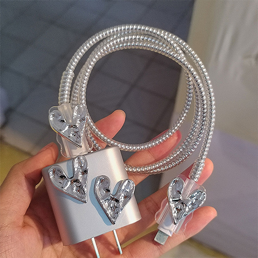 Cute 3D Silver Love Heart Charger Protector for iphone 20w Fashion ...