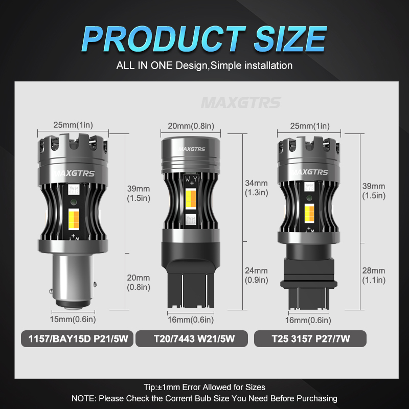 MAXGTRS 2x No Hyper Flash 1157 7443 W21/5W BAY15D Dual Color White Amber Switchback Canbus T25 ...