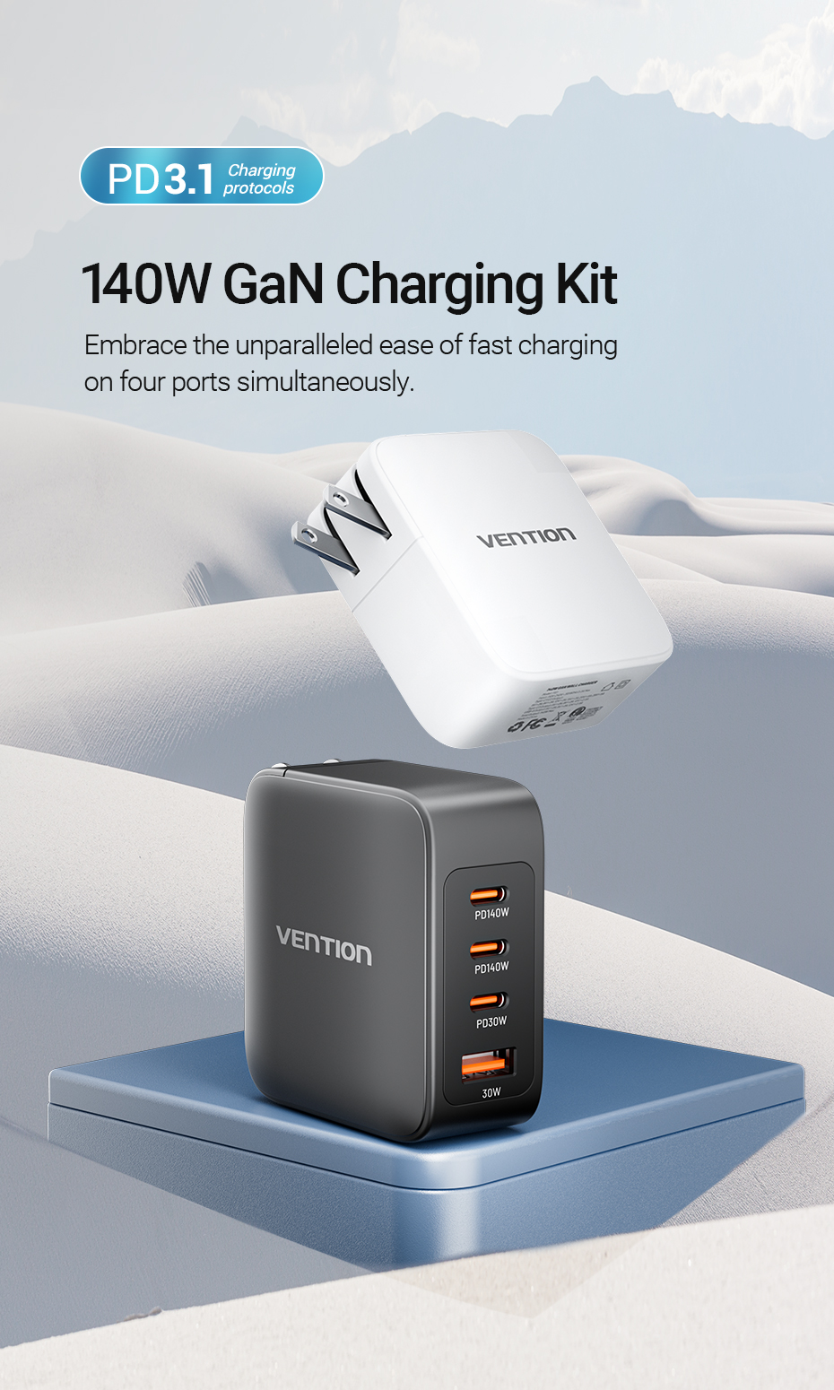 Vention 65W GaN Charger (1 Year Warranty) Type C Charger 30w 65w 100w ALL In One PD 2C+A 3 ports ...