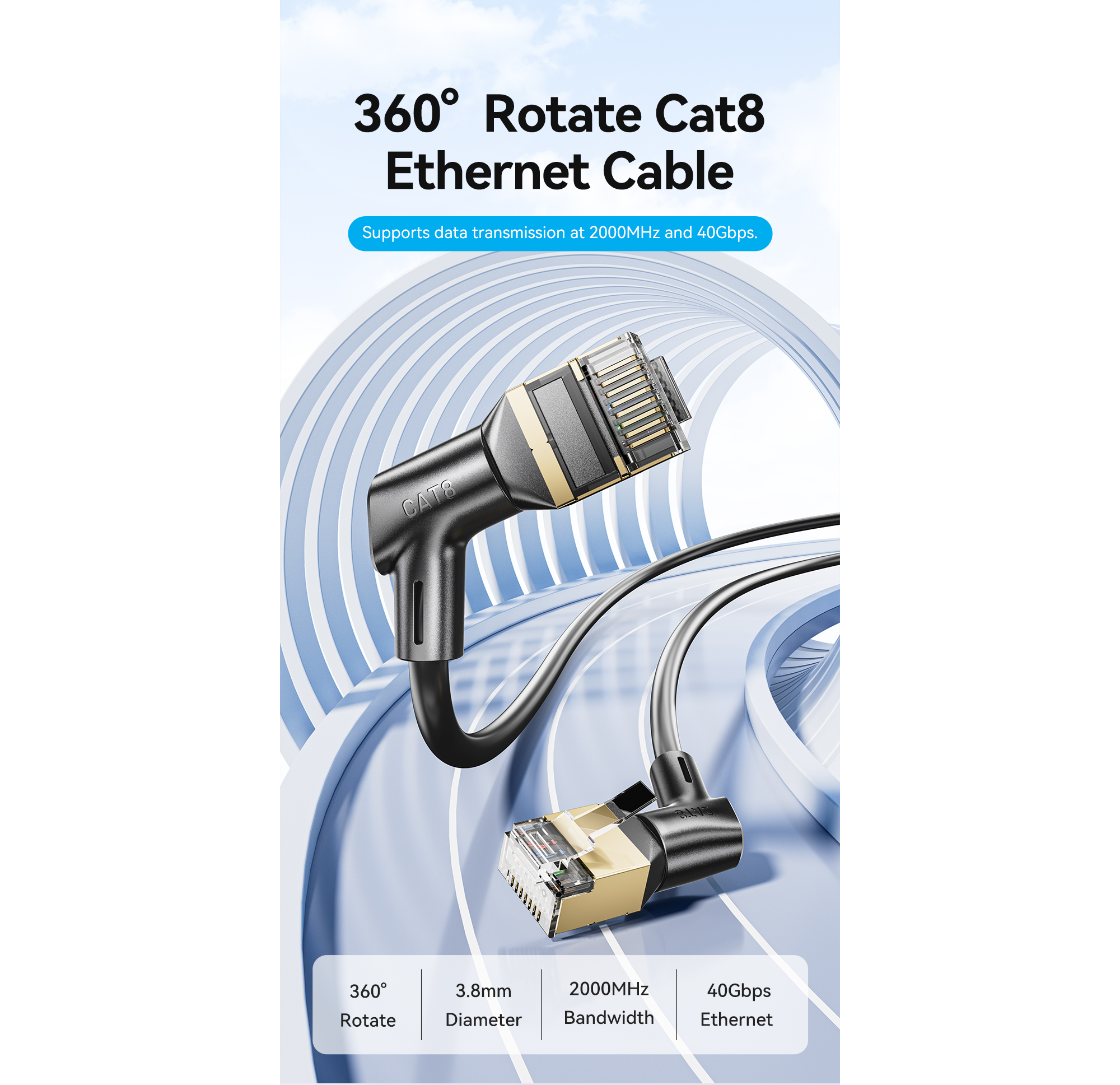 Vention Ethernet Cable Cat 8 40Gbps Super Speed SFTP 40Gbps 2000MHz CAT ...