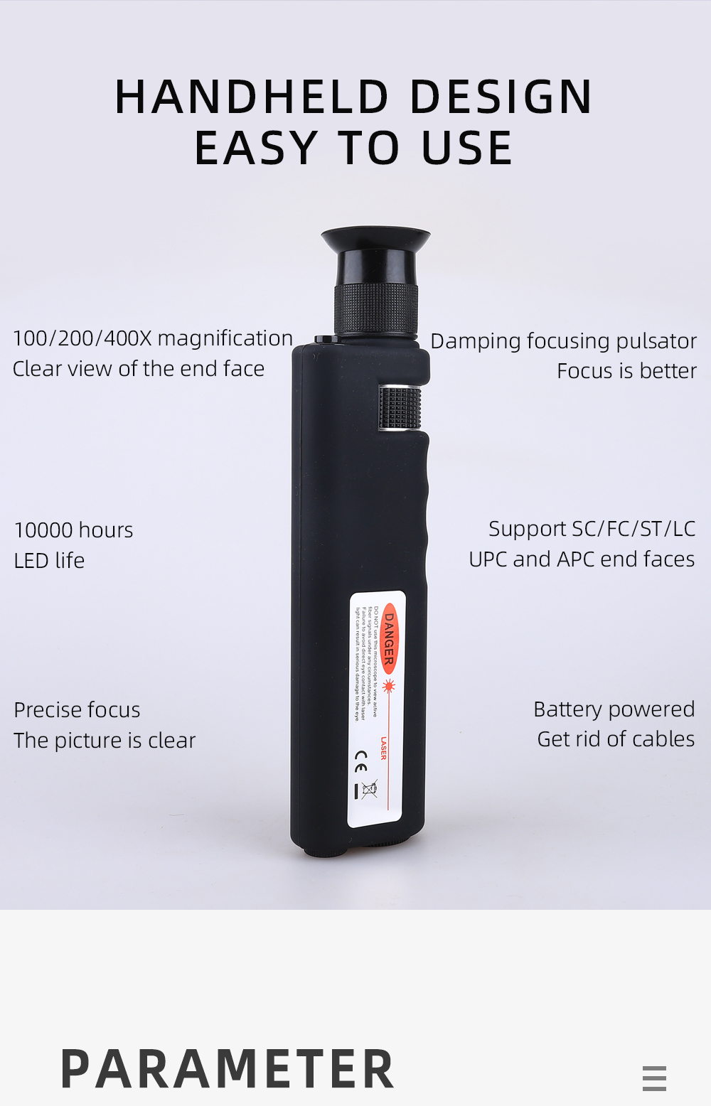 400x Fiber Optic Microscope Scope Magnification Handheld CL Light Fiber ...