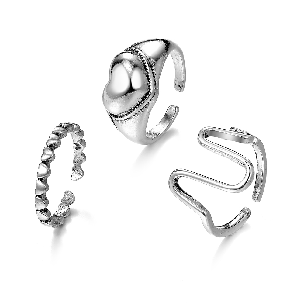 Love Heart Paperclip Ring 3-Piece Set Female Fashion Design Hip-Hop ...