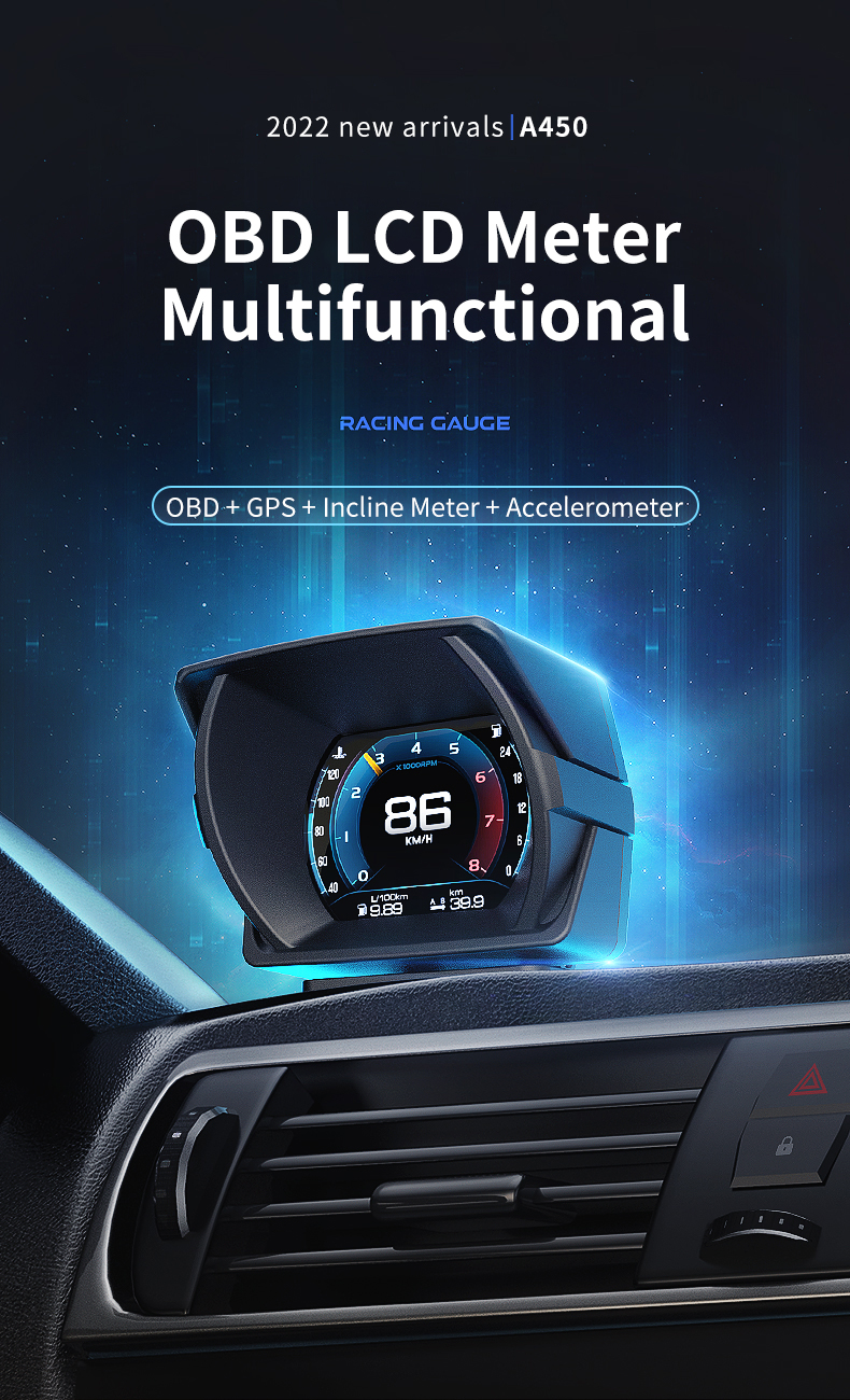 KOMES A450 GPS OBD2 Digital Speedometer & Off-Road Slope Meter with Scanner Alarm and HUD Gauge ...