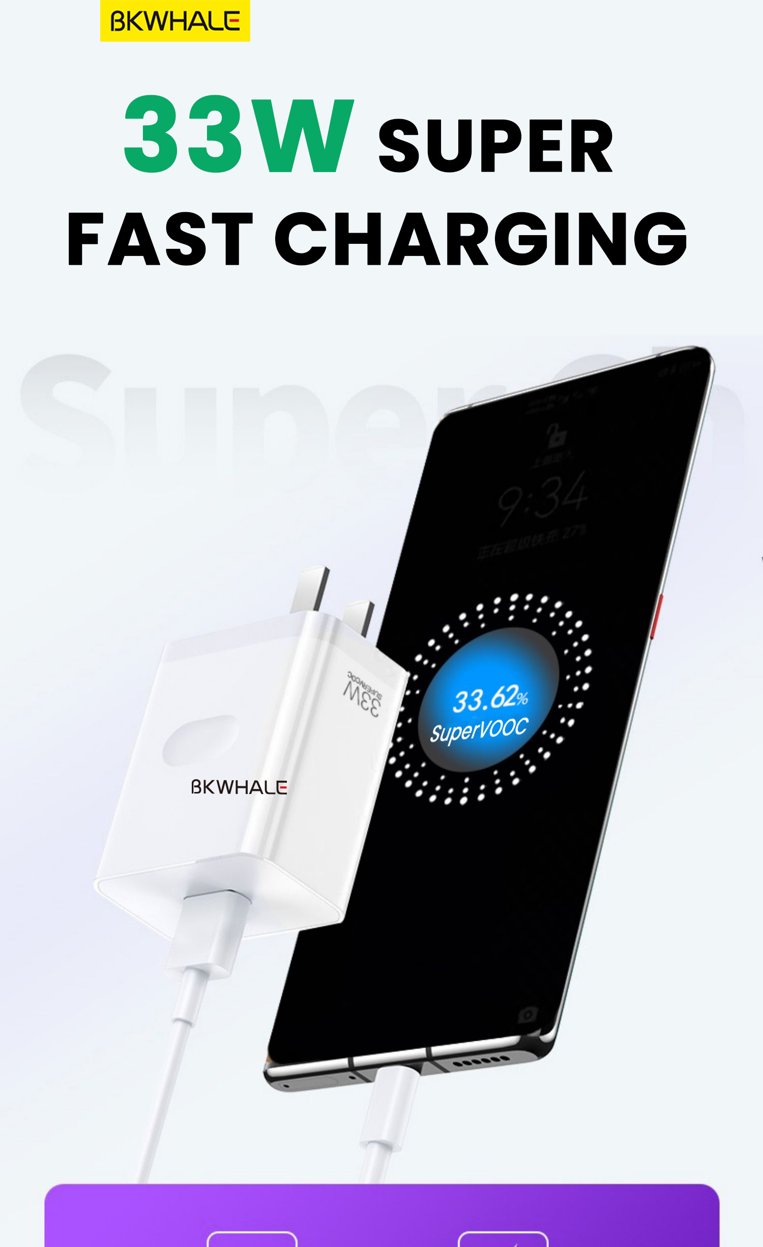 BKWHALE 30W / 33W / 67W / 80W Fast Charger Super VOOC Type-C Cord ...
