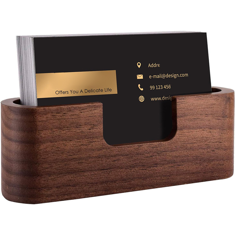 Oval Walnut Wood Business Card Holder for Desk Display Holder Desktop ...