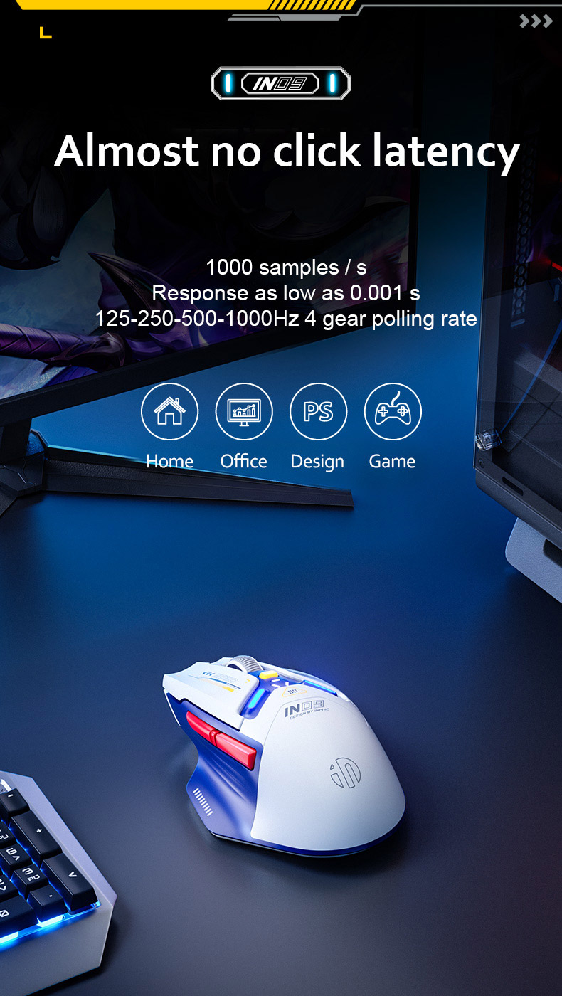 INPHIC IN9 Wired & Wireless Mouse Bluetooth Rechargeable RGB Lighting ...
