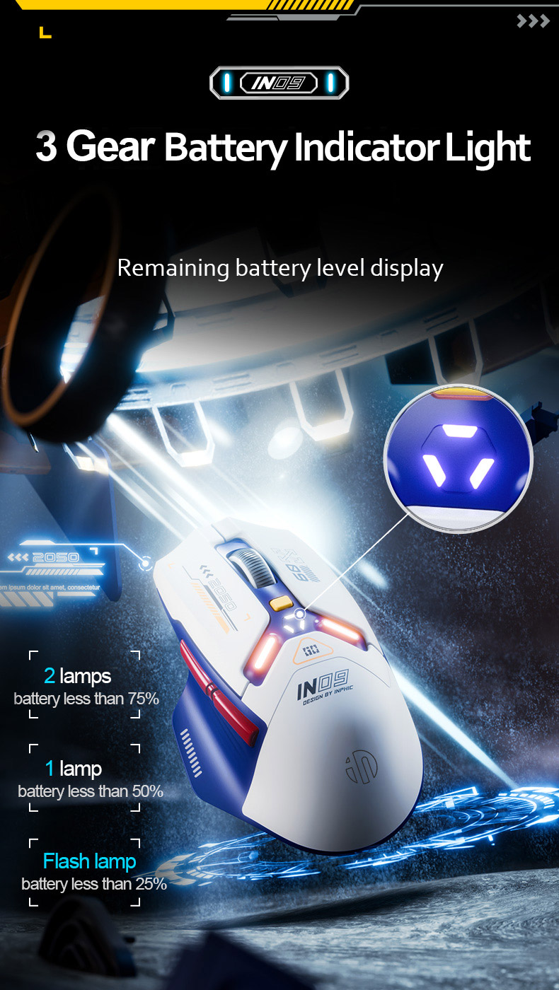 INPHIC IN9 Wired & Wireless Mouse Bluetooth Rechargeable RGB Lighting ...