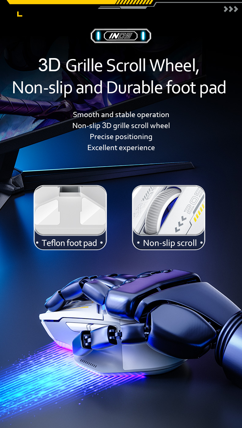 INPHIC IN9 Wired & Wireless Mouse Bluetooth Rechargeable RGB Lighting ...