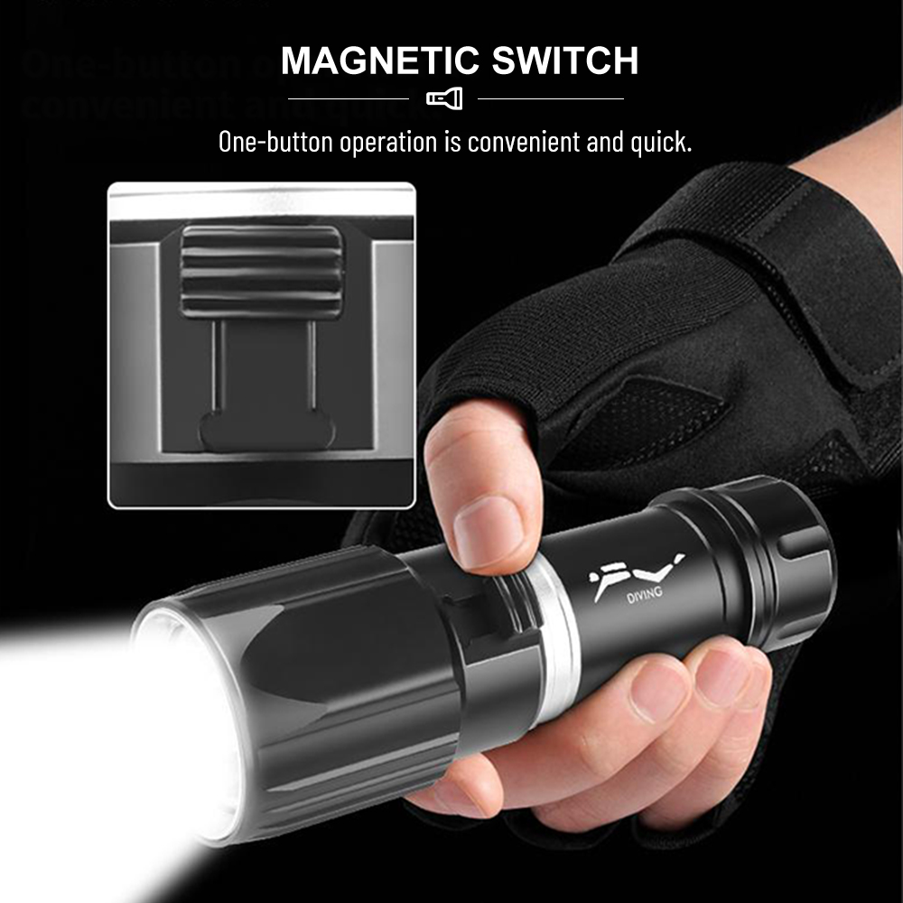 Ultra Bright XHP70 Diving Flashlight 1000LM Magnetic Switch 18650 26650 ...