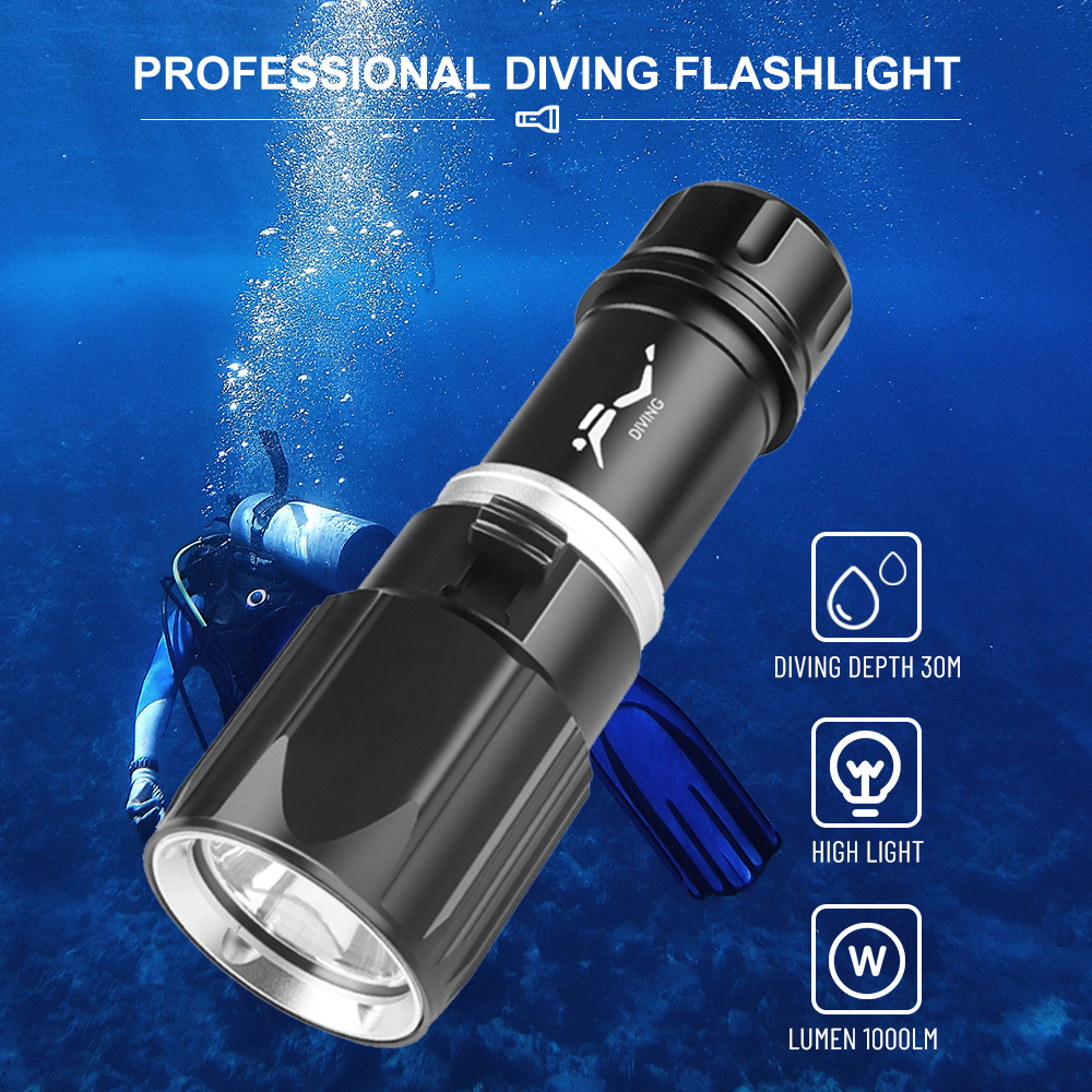 Ultra Bright XHP70 Diving Flashlight 1000LM Magnetic Switch 18650 26650 ...
