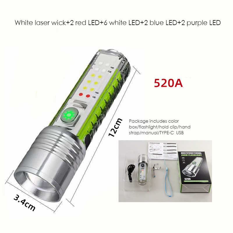 8 modes laser long-range strong light focusing flashlight Type-C ...