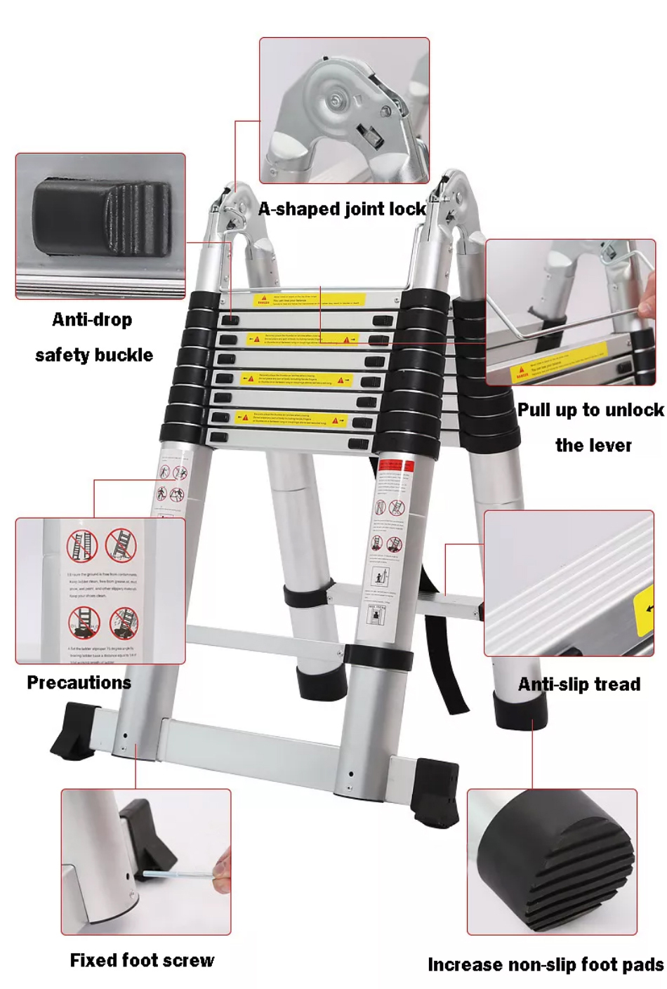 4.4M Ladder aluminum adjustable,Aluminum Telescopic Ladder,folding ...