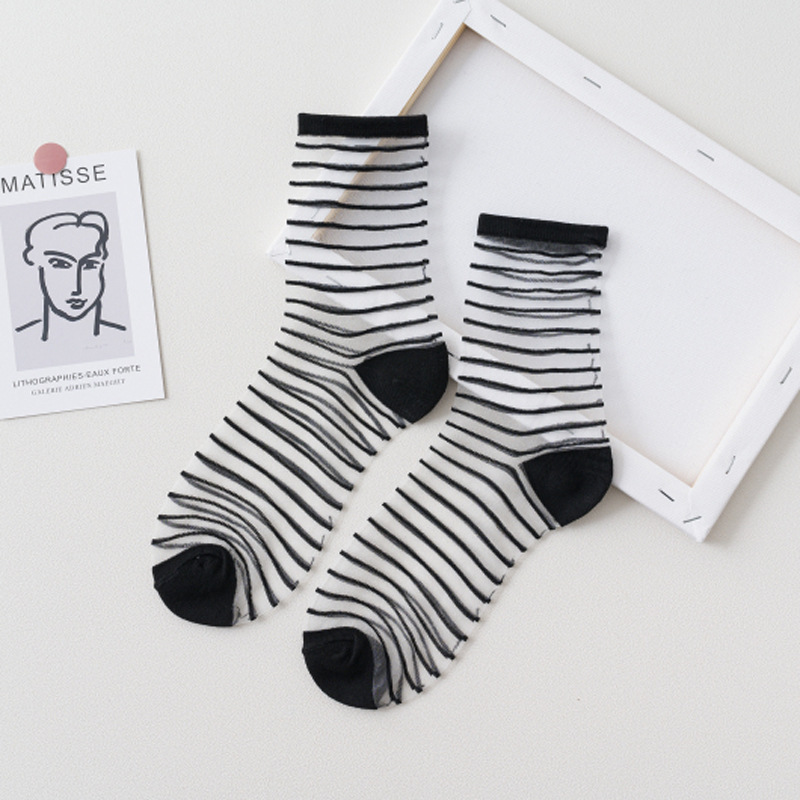 Thin Socks Breathable Mesh Striped Women's Socks Summer Ultra-Thin ...