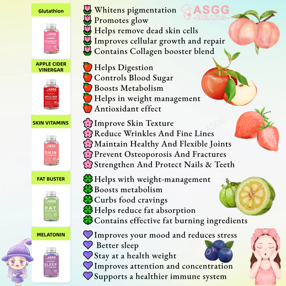 ASGG Glutathione Collagen Health and Beauty Supplements Gummies Vitamin ...