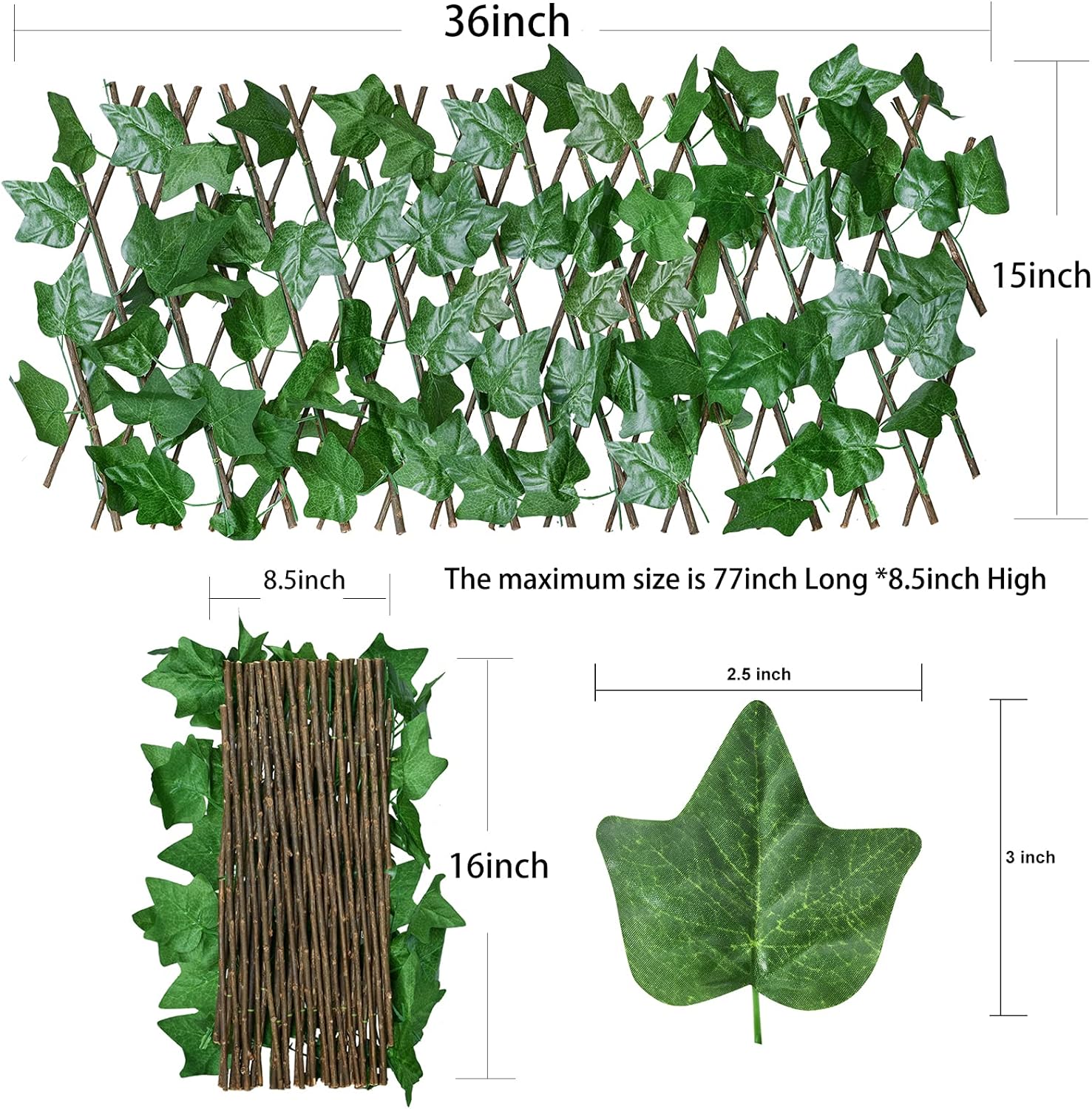 2Pcs Fence Privacy Screen, Artificial Leaf Faux Ivy Expandable ...