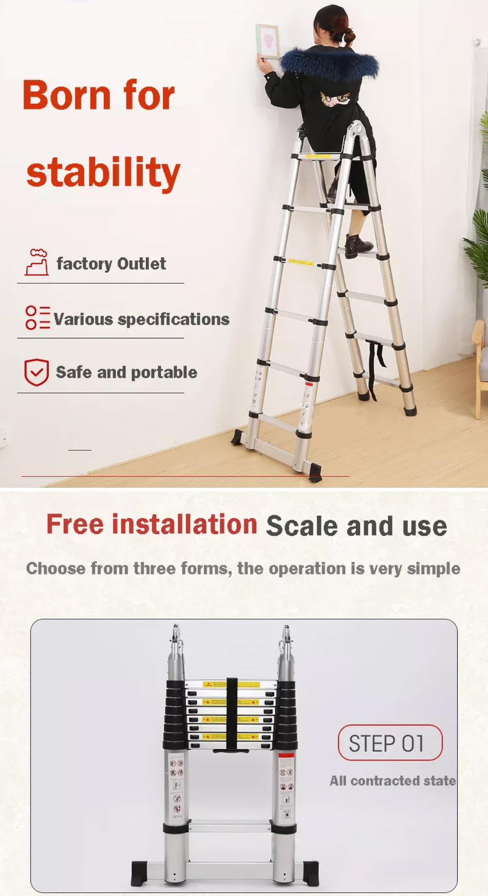 4.4M Ladder aluminum adjustable,Aluminum Telescopic Ladder,folding ...