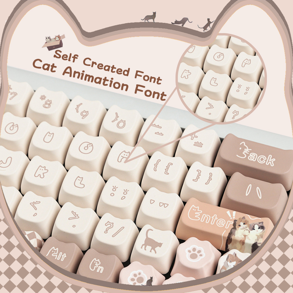 Cat Ear Shape Cheese Cat Keycaps 140Keys/Set MAO Profile PBT Compatible ...