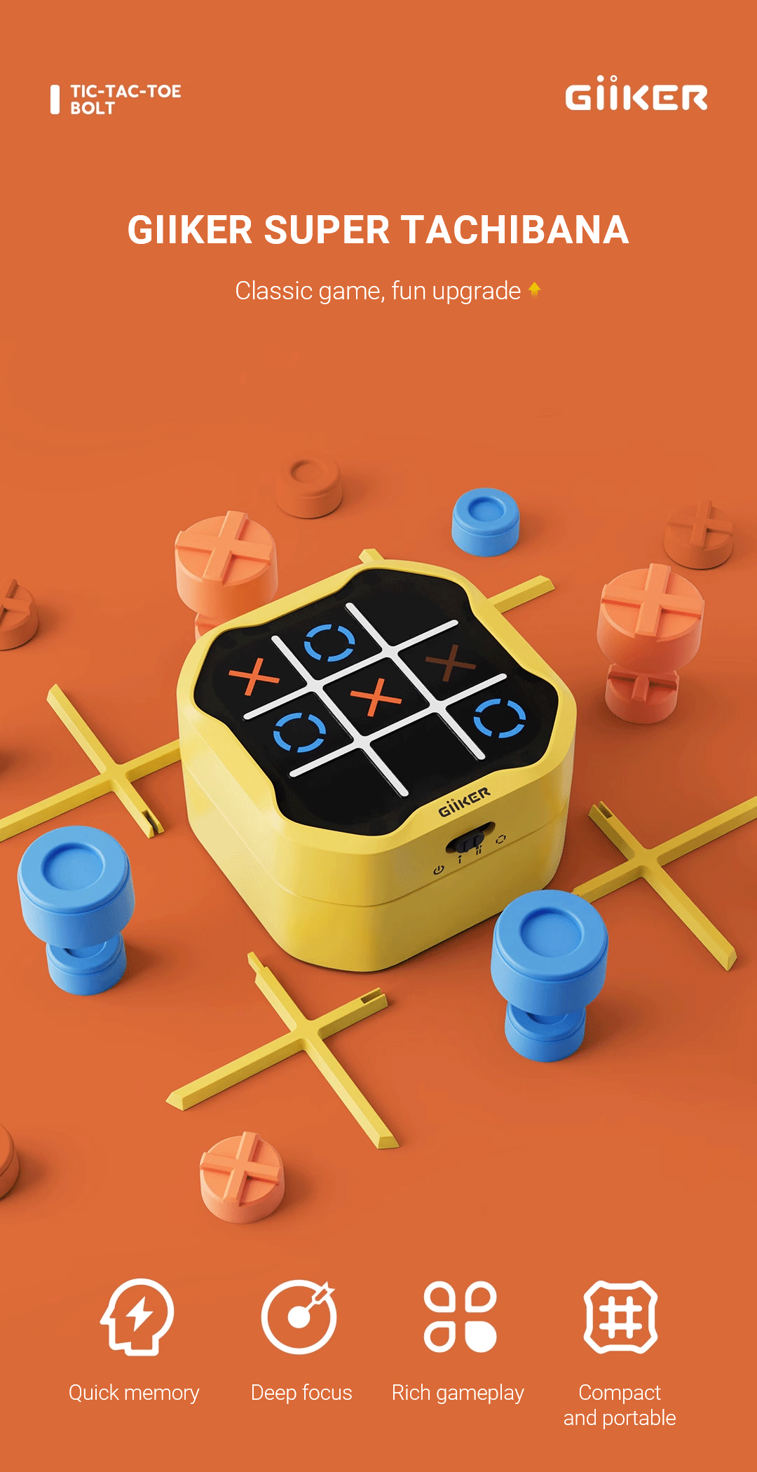 Giiker Super Tachibana Tic Tac Toe Bolt 3-in-1 Game Box Children's ...