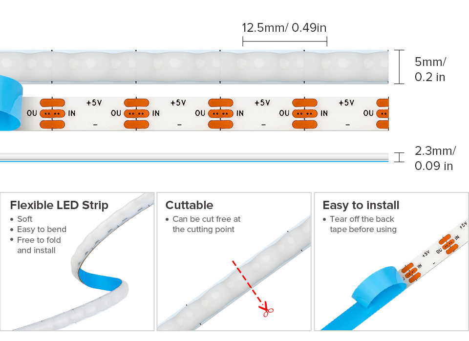 BTF-LIGHTING 5V FCOB SPI RGB IC COB LED Strip 160LEDs/m High density ...