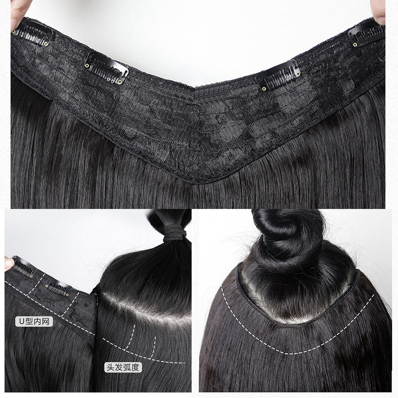 45cm Synthetic Long Hair Extension Clip In Hair One Piece V-shaped Wavy ...