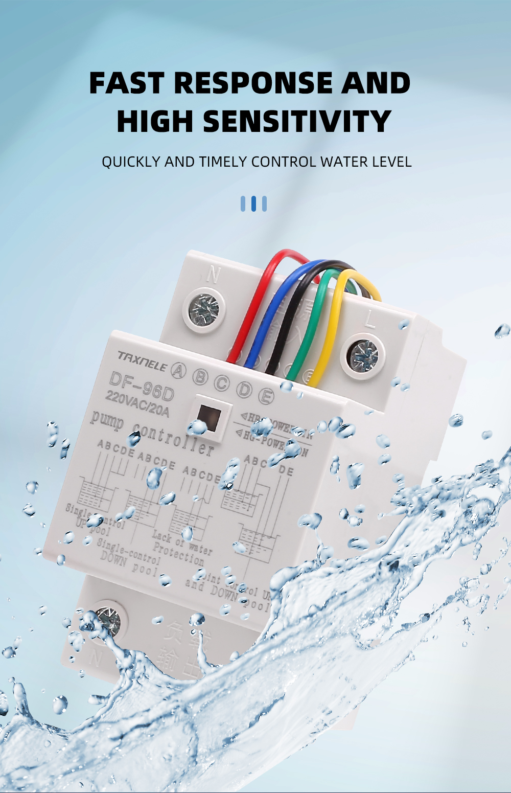 TAXNELE DF-96DK Automatic Water Level Controller Switch 10A 220V tank Liquid Sensor Pump ...