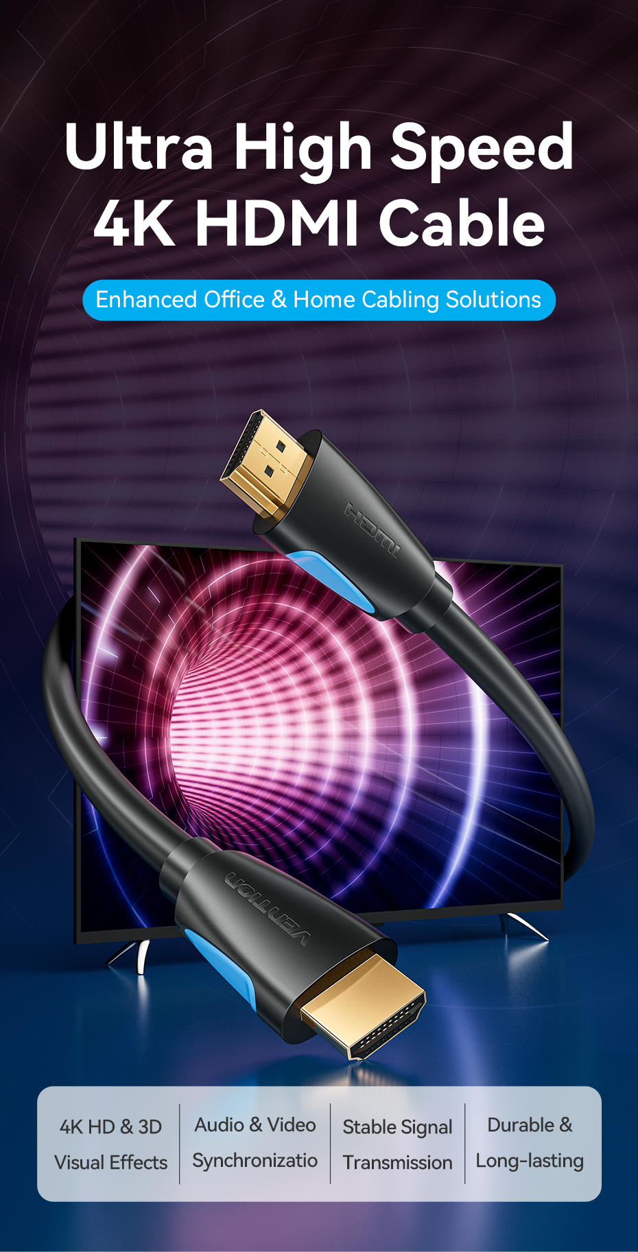 Vention 4K HDMI Cable 20M High Speed 18Gbps HDMI 2.0 Cable Support 3D ...