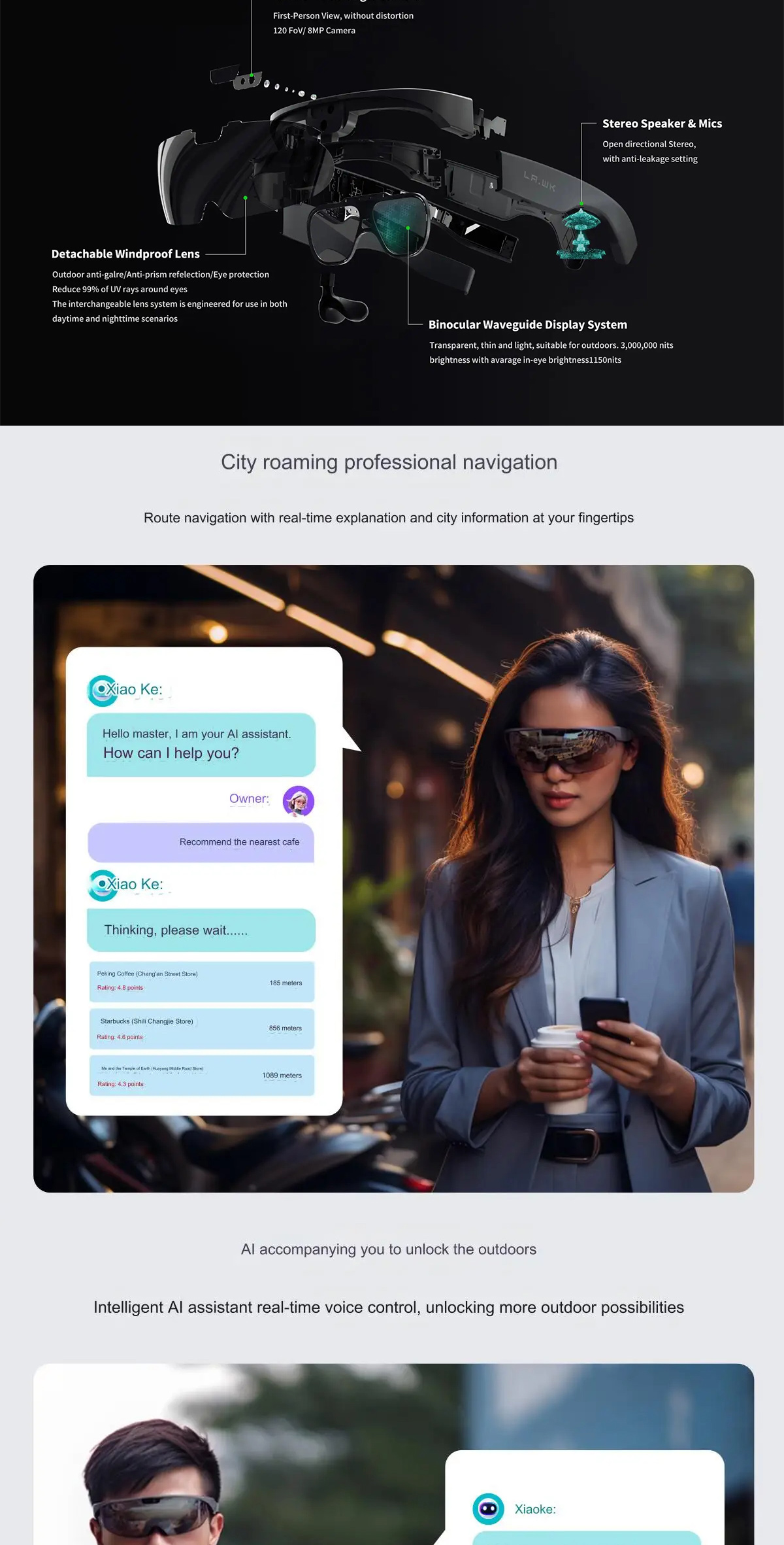 LAWK smart glasses Meta Lens S3 4K high-definition photo and video outdoor cycling navigation ai ...