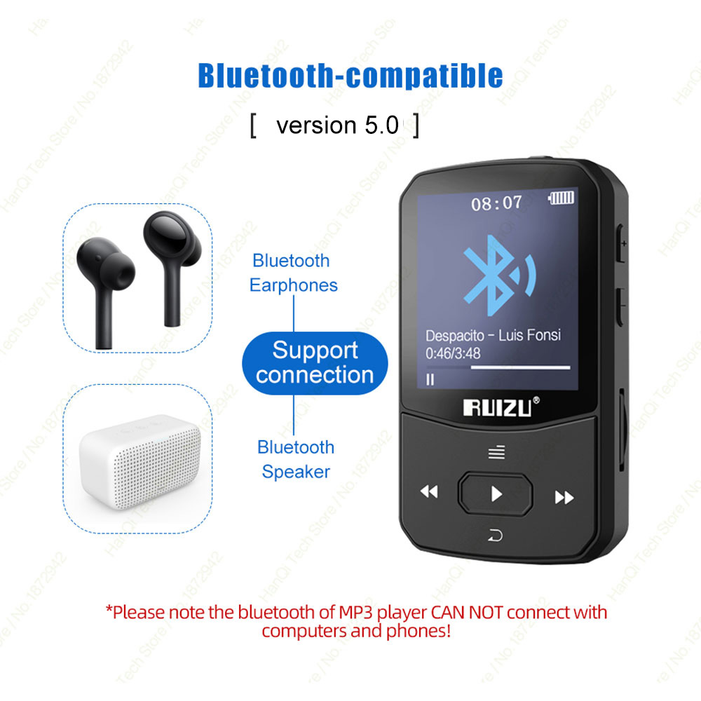 Uareliffe RUIZU X52 Clip MP3 Player Bluetooth5.0 Mini Music Player With ...