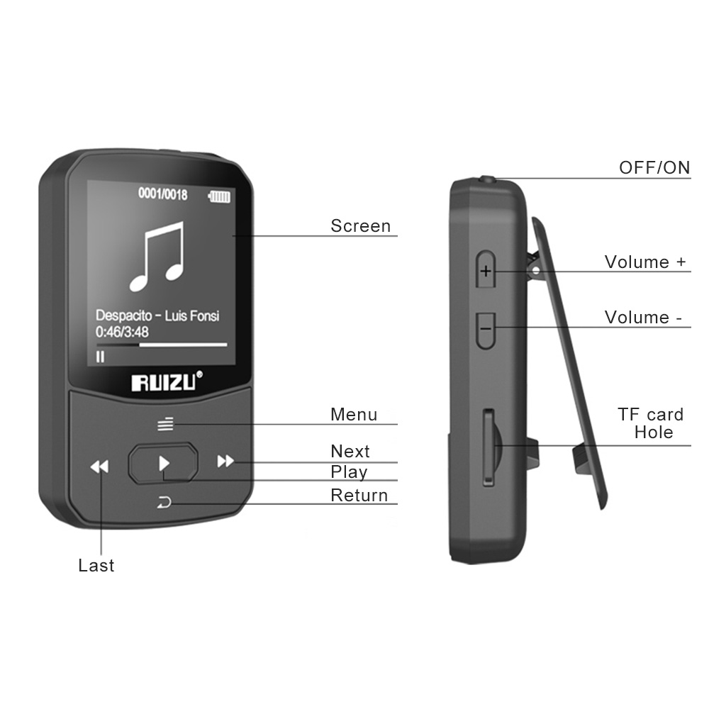 Uareliffe RUIZU X52 Clip MP3 Player Bluetooth5.0 Mini Music Player With ...