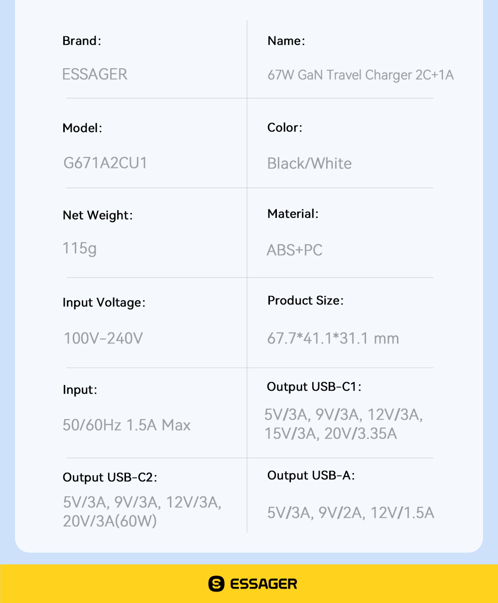Essager 67W Gan Charger SOC Usb Type C Fsat Charging For PD QC PPS Protocol Adapter | Shopee ...