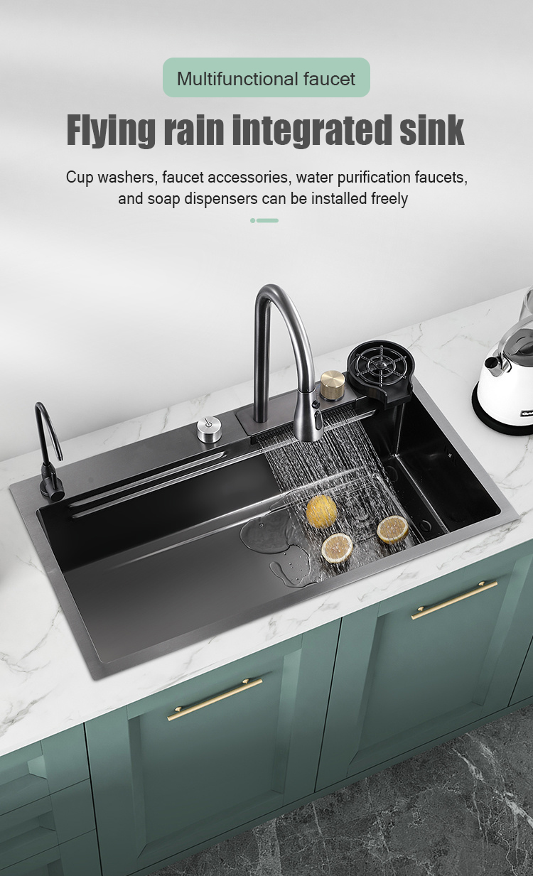 Guga kitchen sink SUS304 stainless steel sink 3.0MM with waterfall pull ...