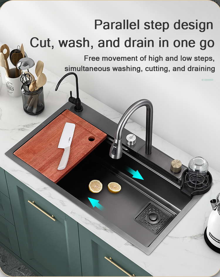 Guga kitchen sink SUS304 stainless steel sink 3.0MM with waterfall pull ...