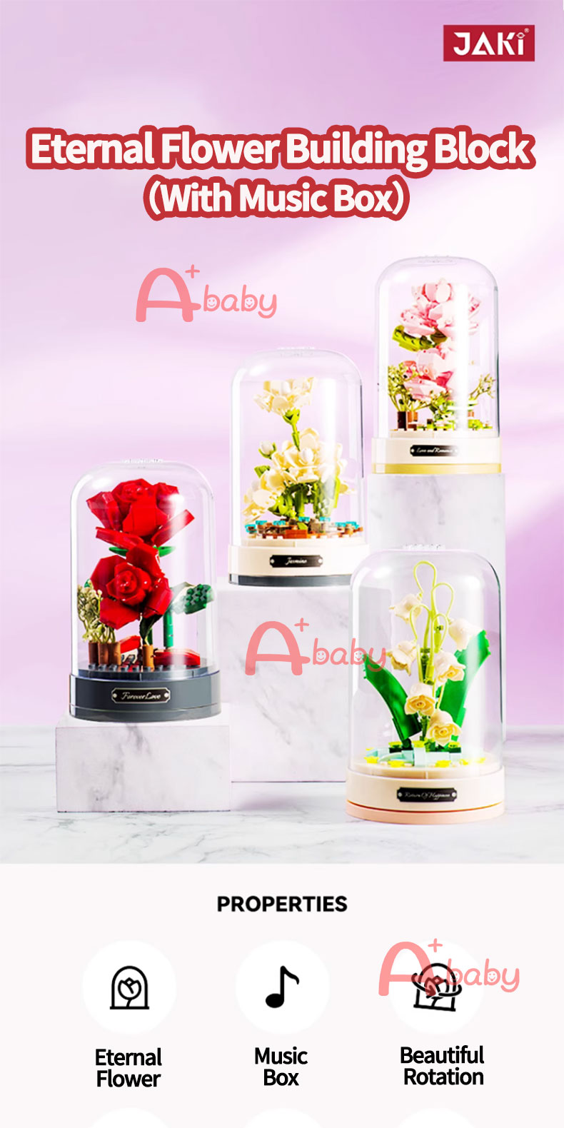 Jaki Block Eternal Flower Music Box Bouquet Flowers Gift Bunga | Shopee ...