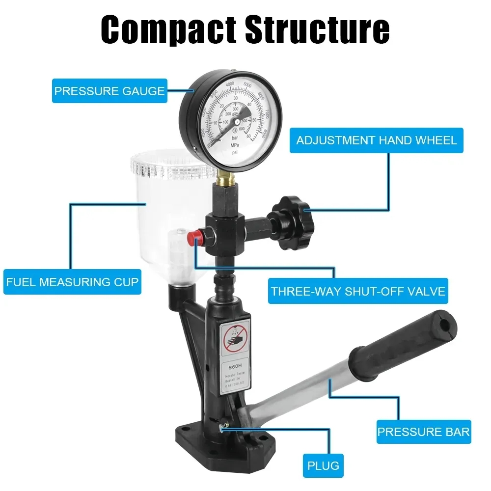 60Mpa Nozzle Pop-Pressure Fuel Injector Calibrator Dual Scale Gauge ...