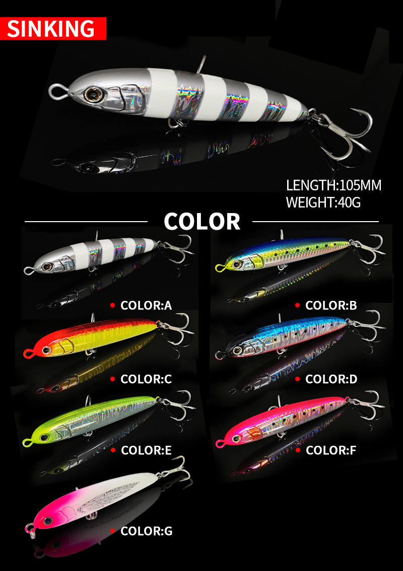 Lure Pencil Sinking Pencil Long Shot Pencil 105MM/40G Super Long Shot ...