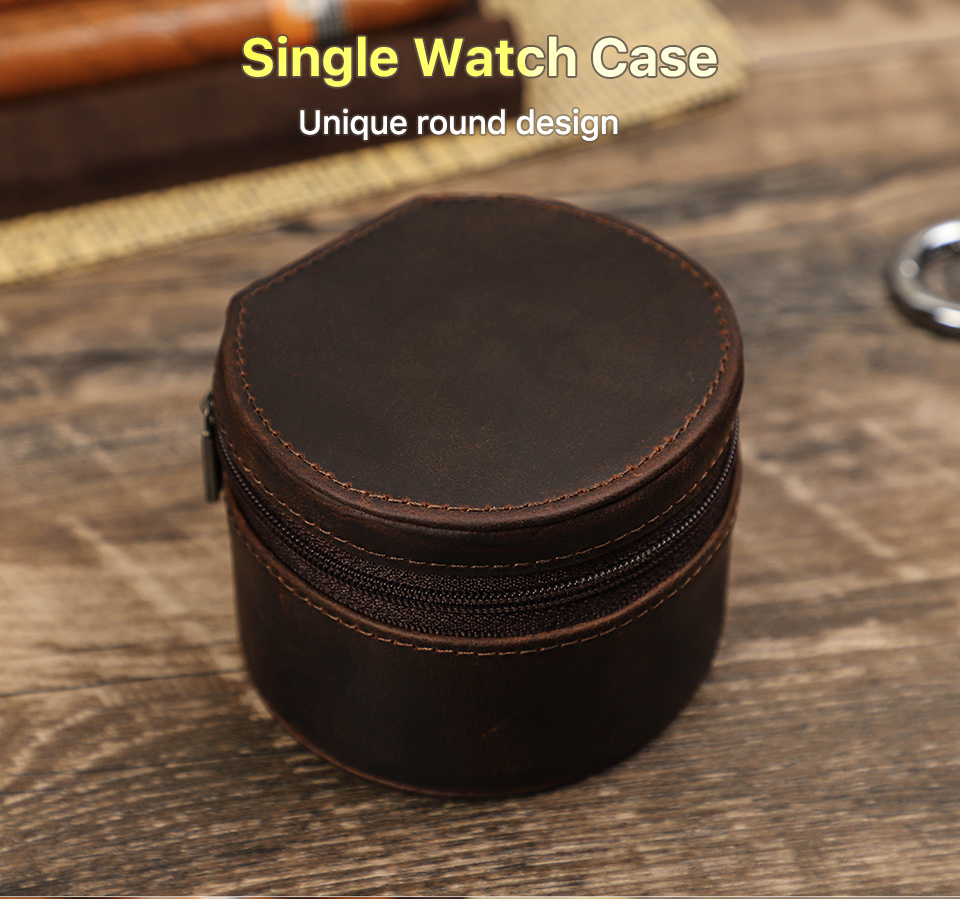 CONTACTS FAMILY Retro Single Watch Box Case for Men Genuine Leather ...