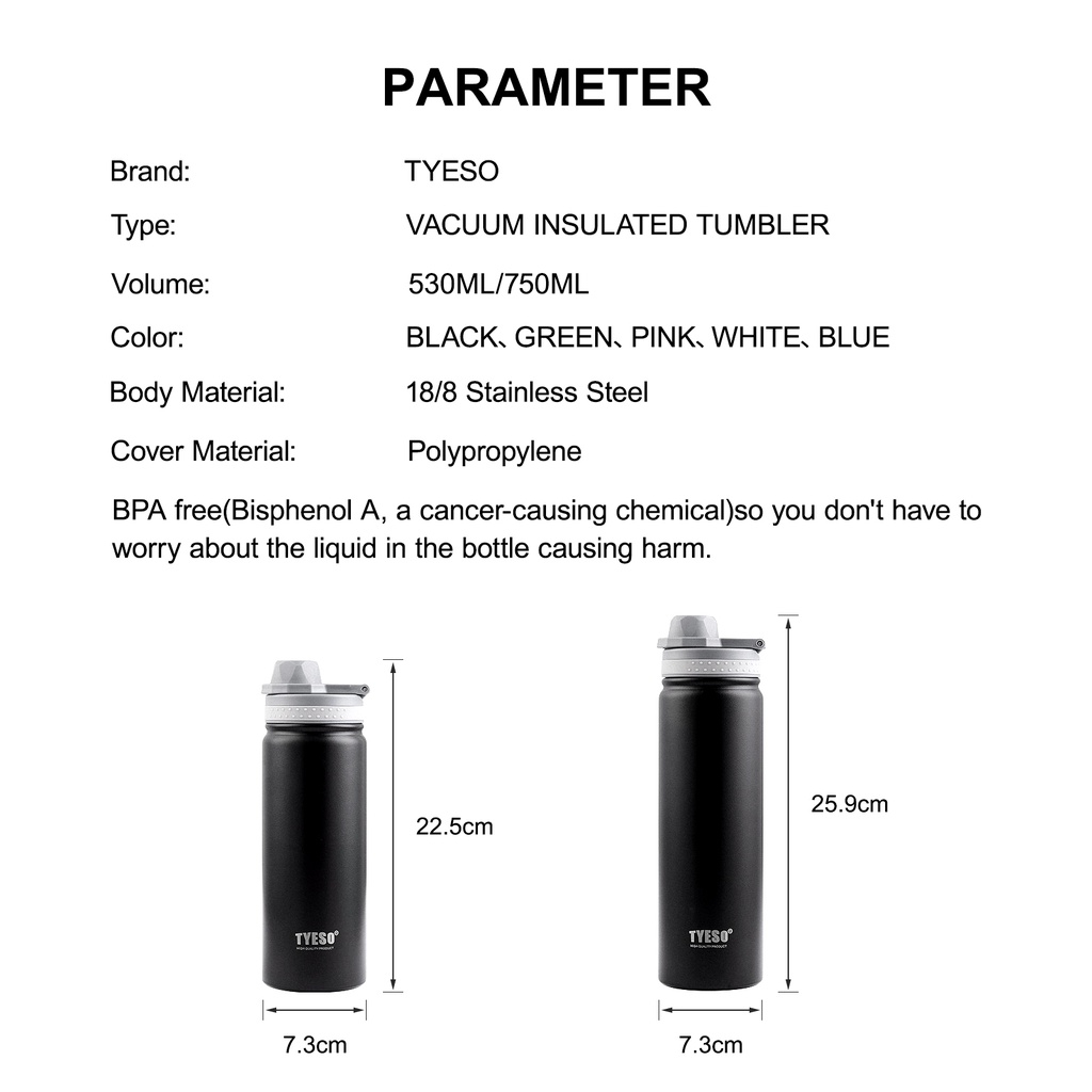 Original Tyeso Vacuum Flask Insulated Tumbler Hot And Cold Thermoflask Stainless Steel Water ...