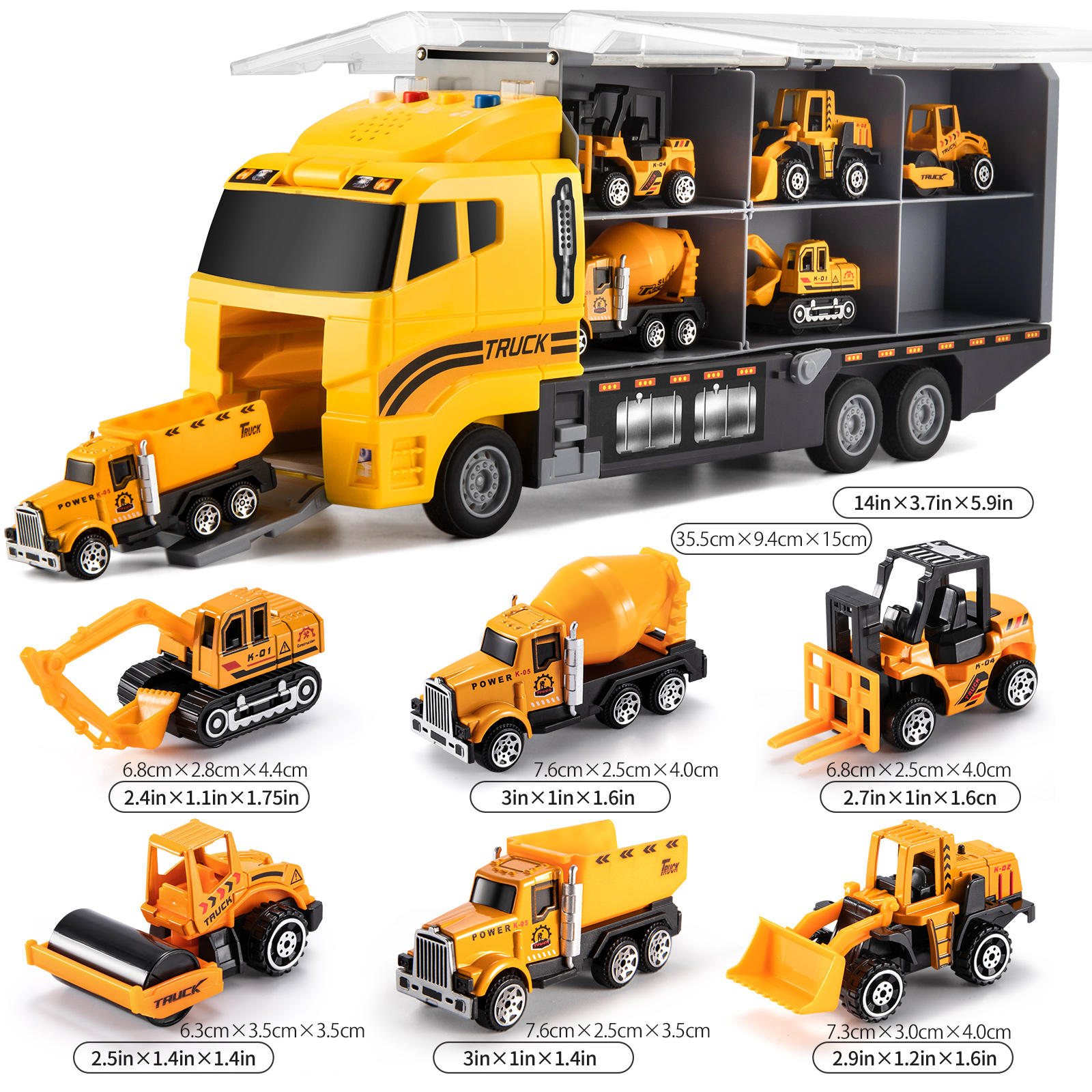 TEMI 7 in 1 Truck Toys Car Vehicle Lorry Toys Toy Truck Baby Toys For ...